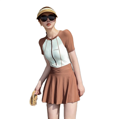 连体泳衣泡温泉遮肚显瘦保守