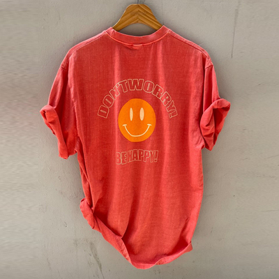 可爱微笑表情印花宽松短袖T恤