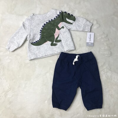 美国Carters卡特春季新款可爱套装长袖两件套男宝宝恐龙棉童装
