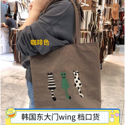 新款刺绣猫咪单肩包宽32.5*高33cm韩国东大门wing档口休闲女包袋