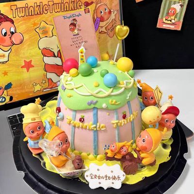 卡通吹泡泡星星人儿童生日派对烘焙装扮跷跷板星星人蛋糕装饰摆件