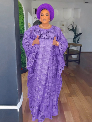 非洲女装蕾丝宽松大码袍子水容绣珠片连衣裙长裙women lace skirt