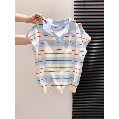 减龄刺绣条纹Polo衫宽松T恤
