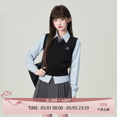 花铃太太原创jk制服清谭大韩式制服背心女款针织叠穿学院风黑马甲