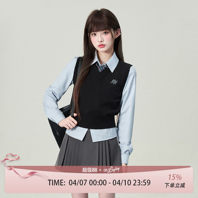 花铃太太原创jk制服清谭大韩式制服背心女款针织叠穿学院风黑马甲