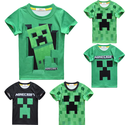 我的世界Minecraft夏装苦力怕T恤中大童男孩绿色短袖上衣卡通童装