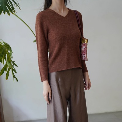 Cha 官方 | Cortana 25早秋 HANA TOP真丝羊绒V领针织毛衣