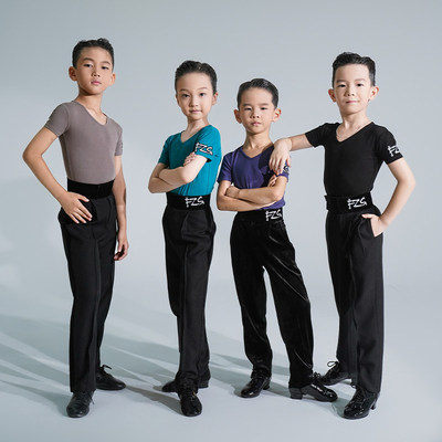 FZS DANCE NS058 拉丁新款男款纯色V领短袖羊驼棉练功服上衣 四色