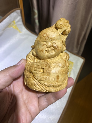 竹根雕人物摆件 刘海儿戏金蟾 手工雕刻 高度约5厘米左右