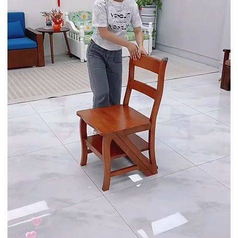 家用实木多功能餐椅折叠椅室内登高梯子折叠椅子两用餐桌椅楼梯凳