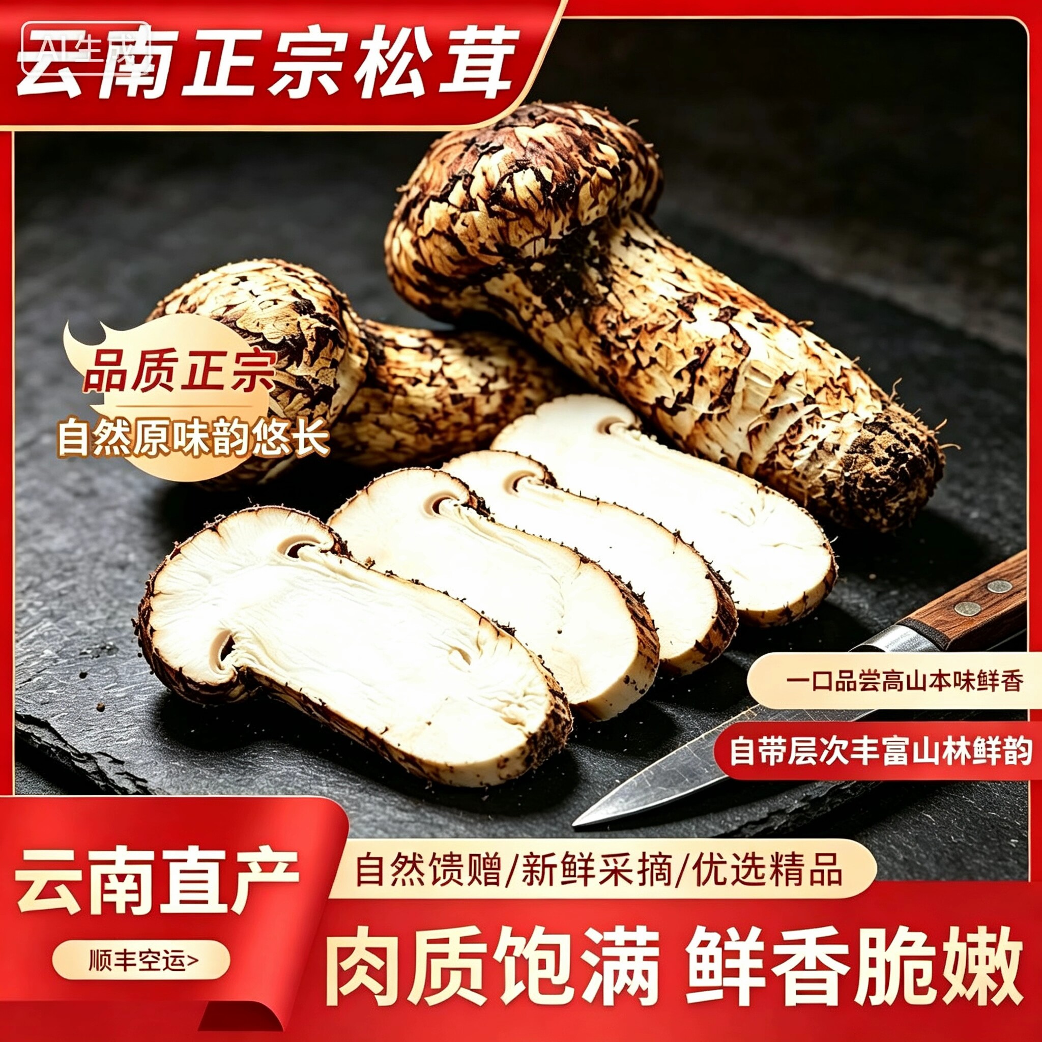 新鲜松茸香格里拉纯野生云南特产官方旗舰店纯精品菌刺身送礼价格