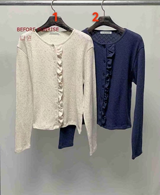 韩国东大门2026春季新品BEFORE SUNRISE女装小圆领褶边针织开衫