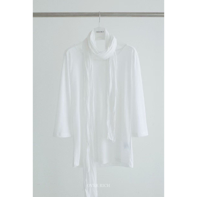 韩国东大门2026春季新品OVER RICH女装褶皱丝巾护颈保暖长袖T恤