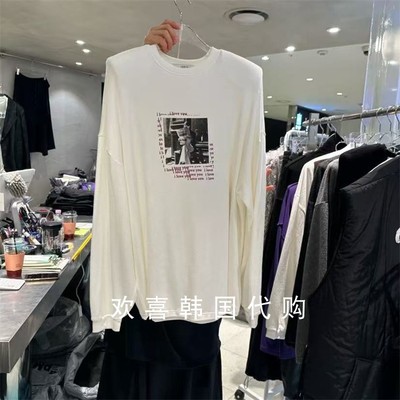 韩国东大门2025冬季新品hertz百搭创意印花宽松圆领长袖垫肩T恤