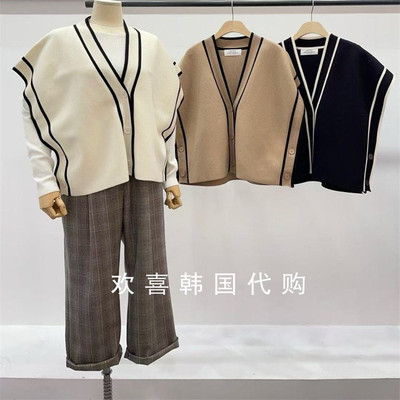 韩国东大门2025秋季新品INTRO设计感时尚休闲百搭V领系扣针织开衫