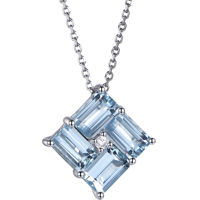 米莱2.1克拉海蓝宝吊坠方形钻石