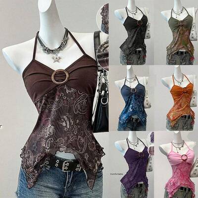 EZwear Summer Country Concert Retro Print Mesh Backless