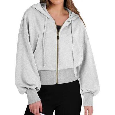 S 76962 Women Cropped Hoodie Casual Zipper休闲连帽衫