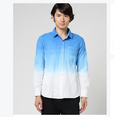 彬彬家~日本单硬货132000日元棉麻扎染衬衣长袖修身衬衫蓝染春款