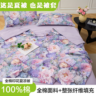 全棉133x72印花夏凉被 纯棉夹棉被套 两用夏被空调被薄被床上用品