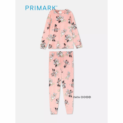 代购英国Primark女款成人大童粉色米妮黛西长袖家居服睡衣裤新款