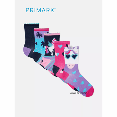 现货英国PRIMARK女童款粉蓝色独角兽爱心中筒春秋棉质袜子新款