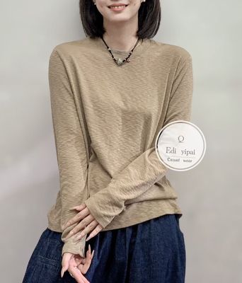 ED，88002#超大弹力棉柔软简约百搭小圆领打底衫长袖T恤女