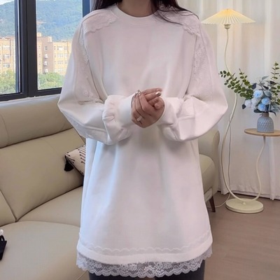 【送运费险】蕾丝勾花加绒卫衣女