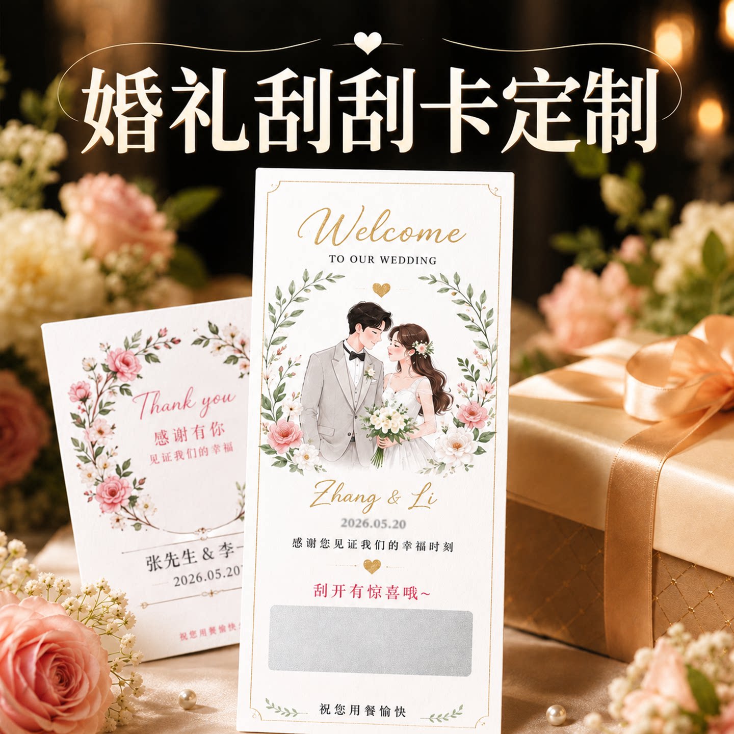 婚礼刮刮卡定制互动抽奖券请柬奖品兑换券游戏卡刮奖片片设计制作