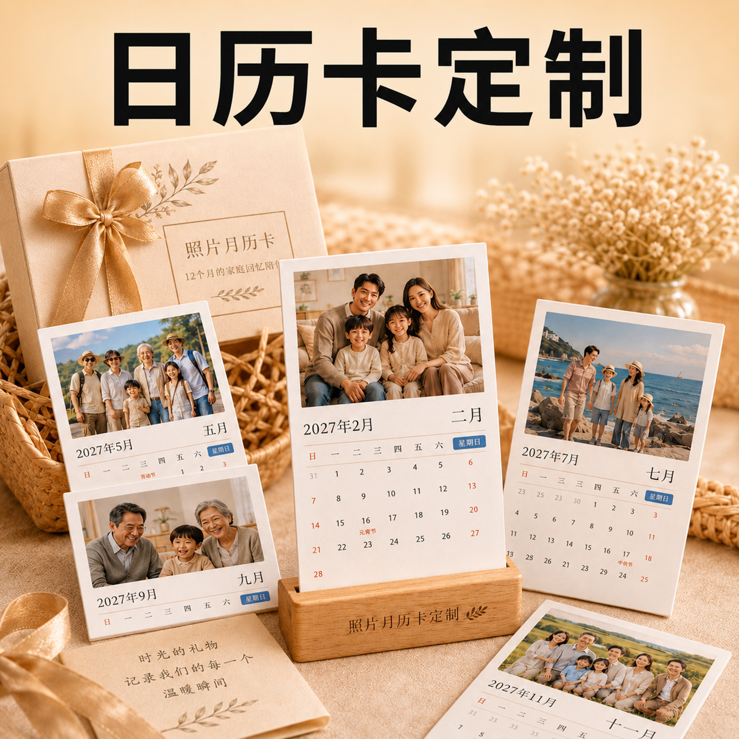 日历卡定制家庭纪念桌面照片月历卡片来图印刷亲子全家福设计制作