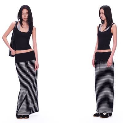 EMPTYPAGE条纹抽绳显瘦半身裙