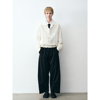 GRAINMUSTARD 「Plaid Ruched Shirt」 天丝羊毛混纺格纹短款衬衫