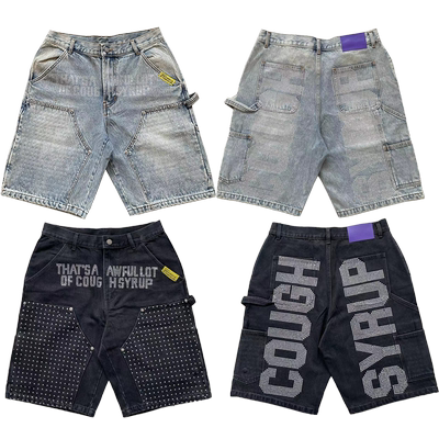 That's A Awful Lot of Cough Syrup烫钻休闲洗水牛仔短裤