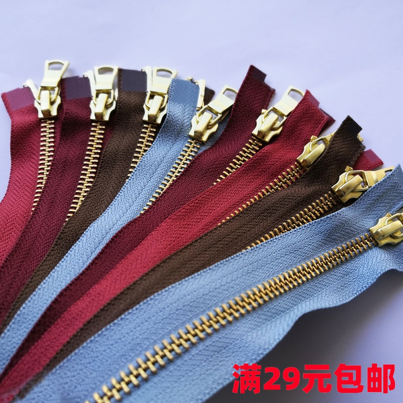 YKK5号双头金铜齿长款羽绒服夹克服装辅料拉链暗红色外套66厘米cm_虎窝淘