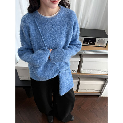 鹿西 高级感短款软糯套头休闲针织衫配小挎包女冬新款肌理感ss893