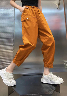 24夏艾加加8361韩版工装宽松显瘦百搭休闲裤女松紧腰九分哈伦裤潮