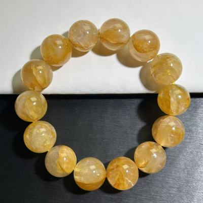 天然黄胶花手串水晶手链百搭男女款大珠金黄胶花水晶手链