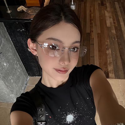 无边框方形银色高智感素颜眼镜女