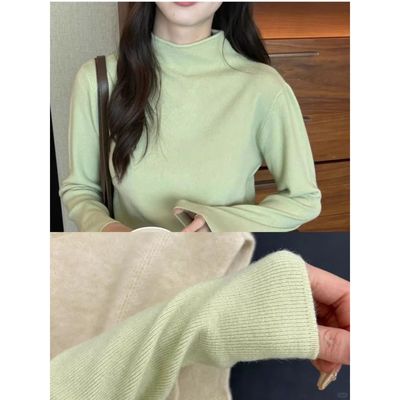 超好看牛油果绿内搭半高领毛衣女秋冬叠穿针织衫高级感打底衫上衣