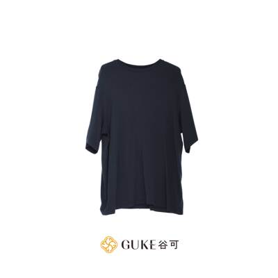 谷可藏蓝短袖宽松极简女T恤