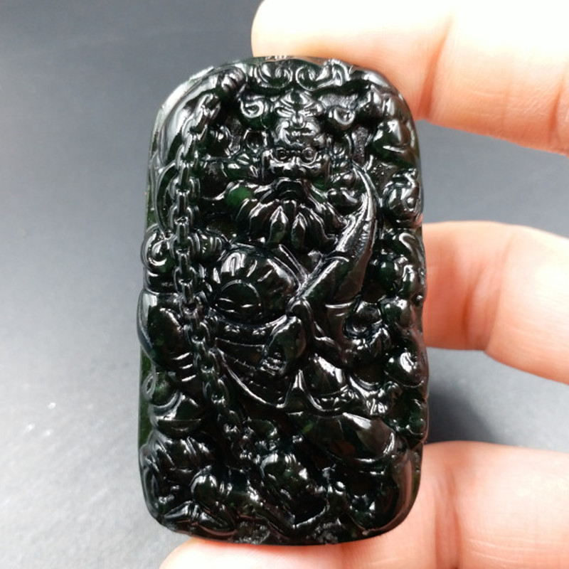 新款精美 天然a货和田玉墨玉钟馗挂件蛇纹石玉钟馗吊坠玉牌子玉坠