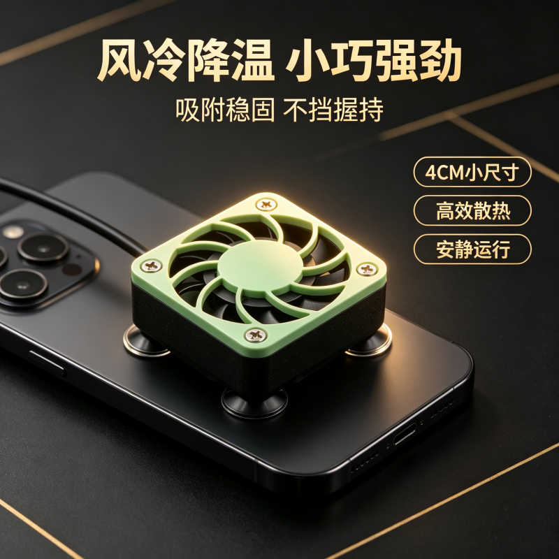 绿色吸盘手机散热器USB风冷小风扇直播短视频长时间使用降温神器