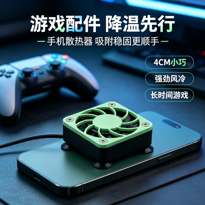 元气骑士前传手机散热器绿色迷你吸盘风冷手游便携后背散热小风扇