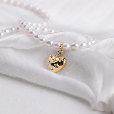 锆石爱心复古珍珠项链可拆卸吊坠