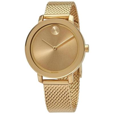 代购Movado摩凡陀女士腕表计时防水夜光防刮金属钢带金色网状
