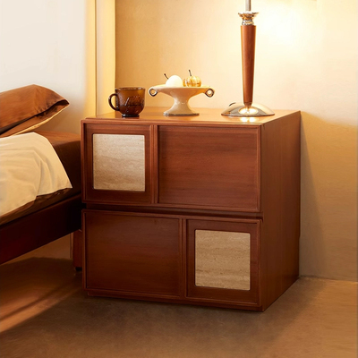 中古风模块组合床头柜实木现代简约自然风床边卧室储物柜客厅边柜