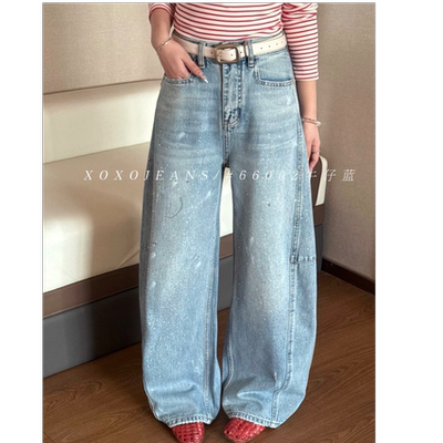 宽松高腰牛仔裤复古蓝窄版直筒裤渐变ZT66002