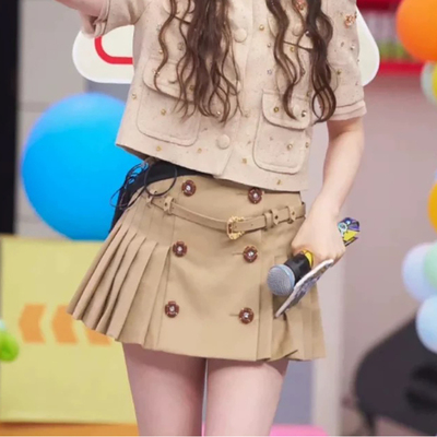 杨超越同款拉拉家2025秋季新款高腰百褶半裙短裙GFC25721