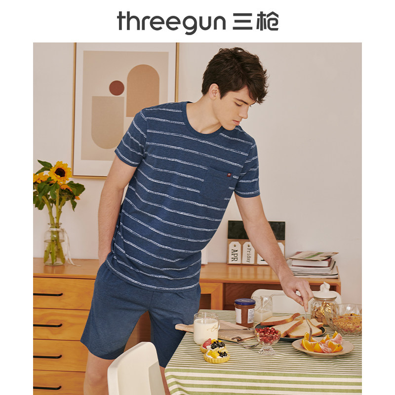 三枪家居服夏季休闲家居家居服短袖套装男睡衣81683D8