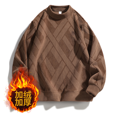 2025冬季新款男士加厚加绒圆领卫衣男款上衣男生时尚潮流休闲长袖